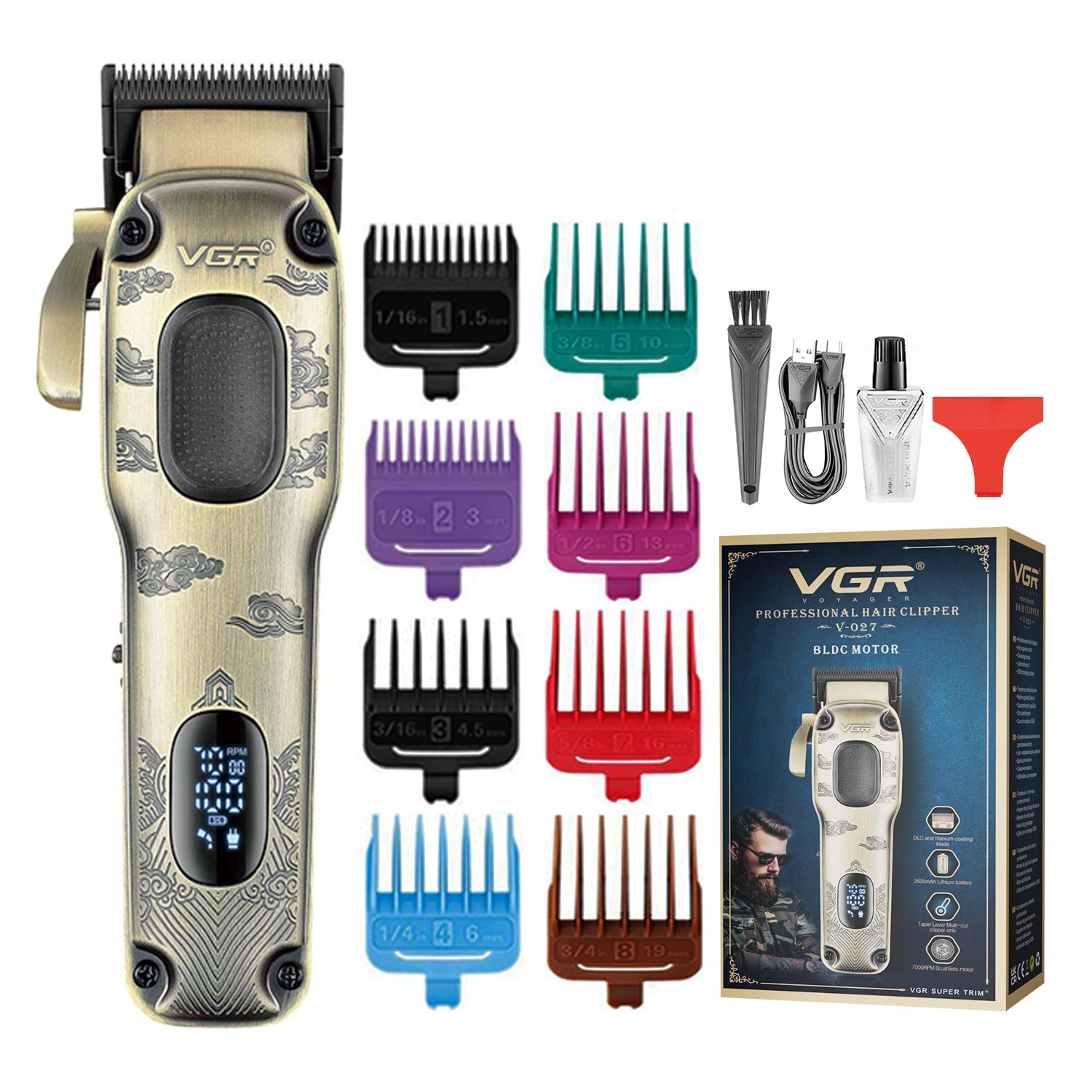 VGR V-027 Professional Cord/Cordless Hair Clipper for Men's (Gold)