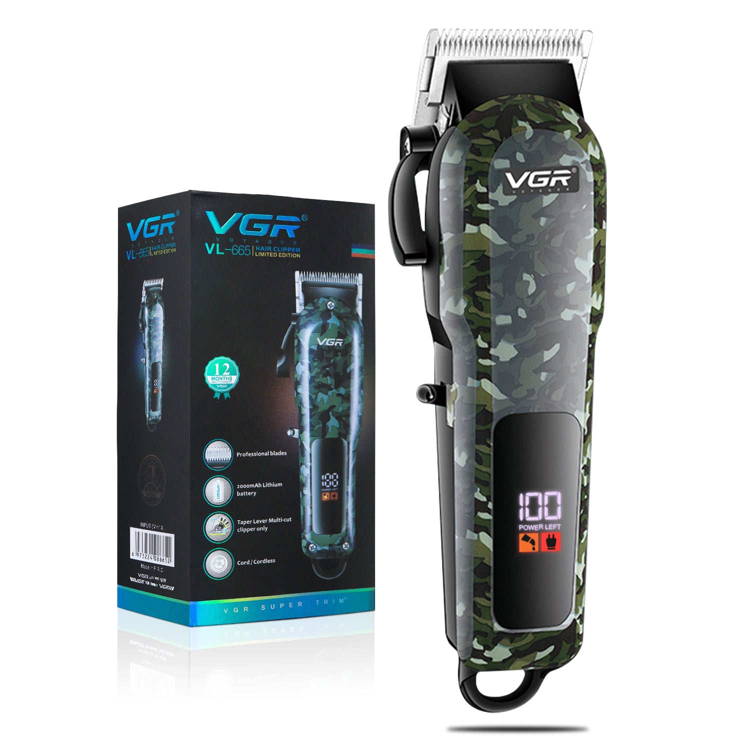 VGR VL-665 Limited Edition Hair Clipper For Men, Camouflage