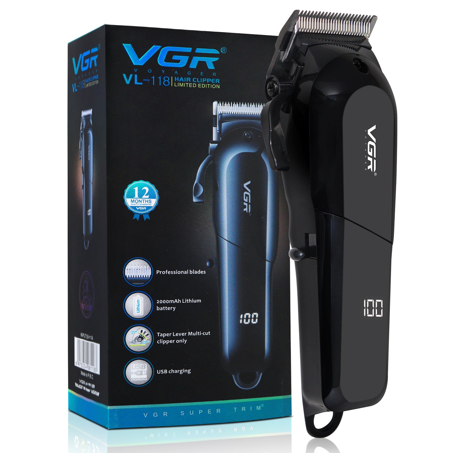 VGR VL-118 Limited Edition Hair Clipper For Men, Black