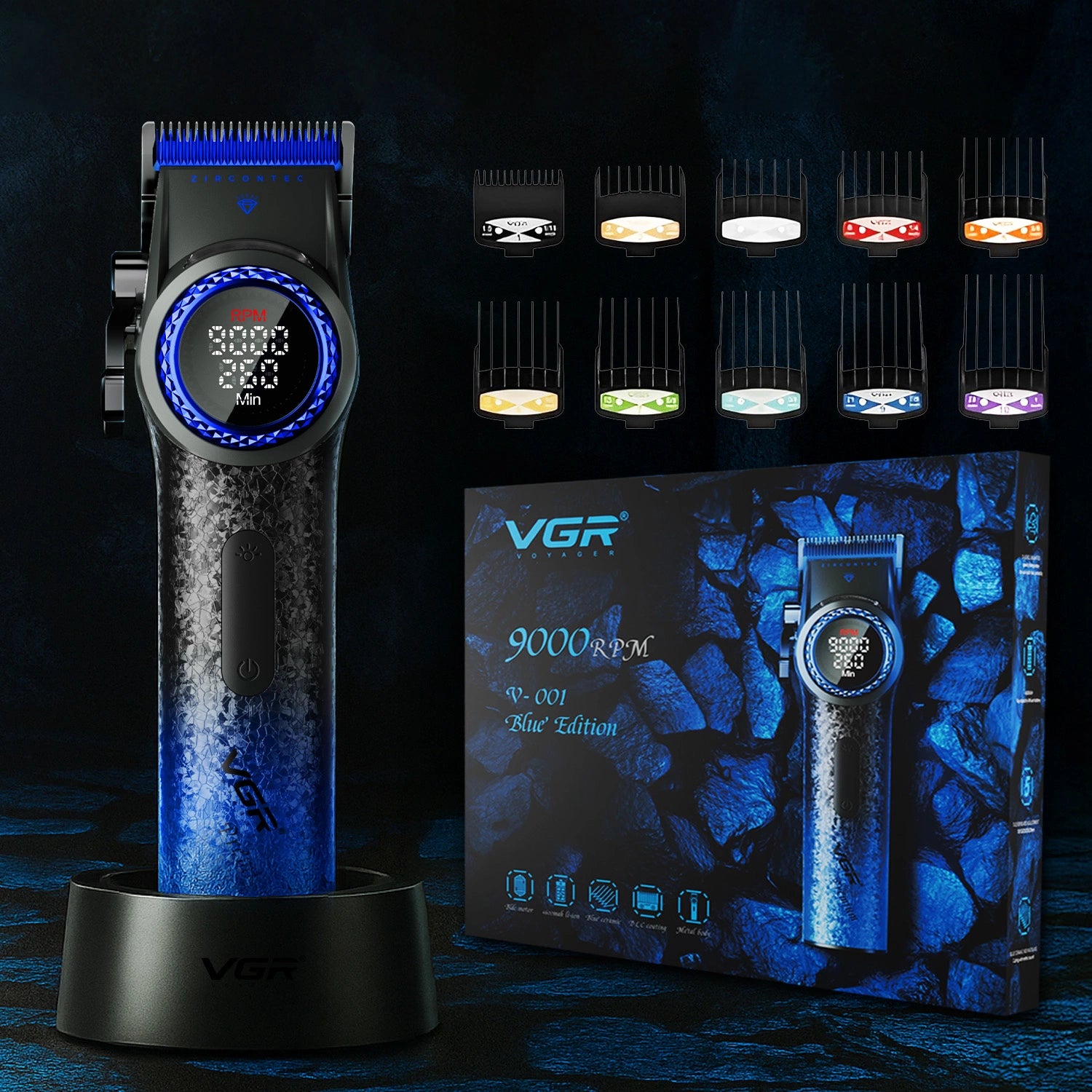 VGR V-001 Professional Hair Clipper - Blue Edition