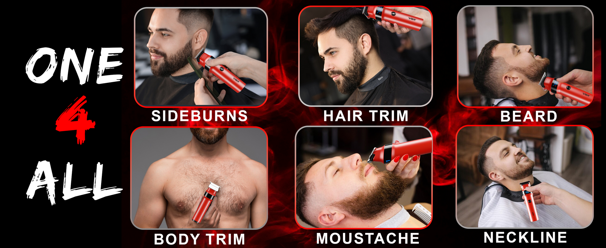 VGR V-001 Professional Hair Clipper For Men, Red