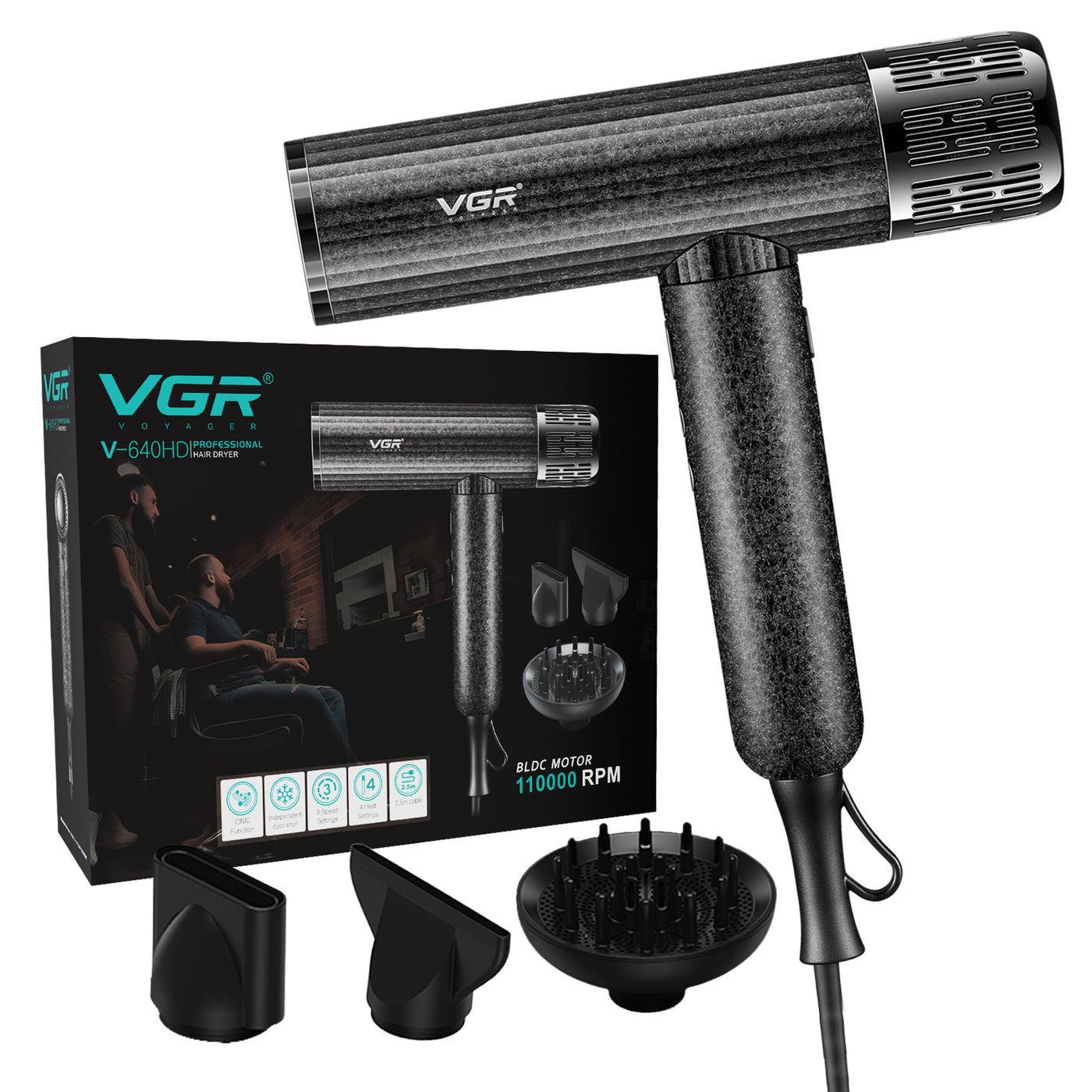 VGR V-640HD Hair Dryer | Professional Barber Series, High-Speed